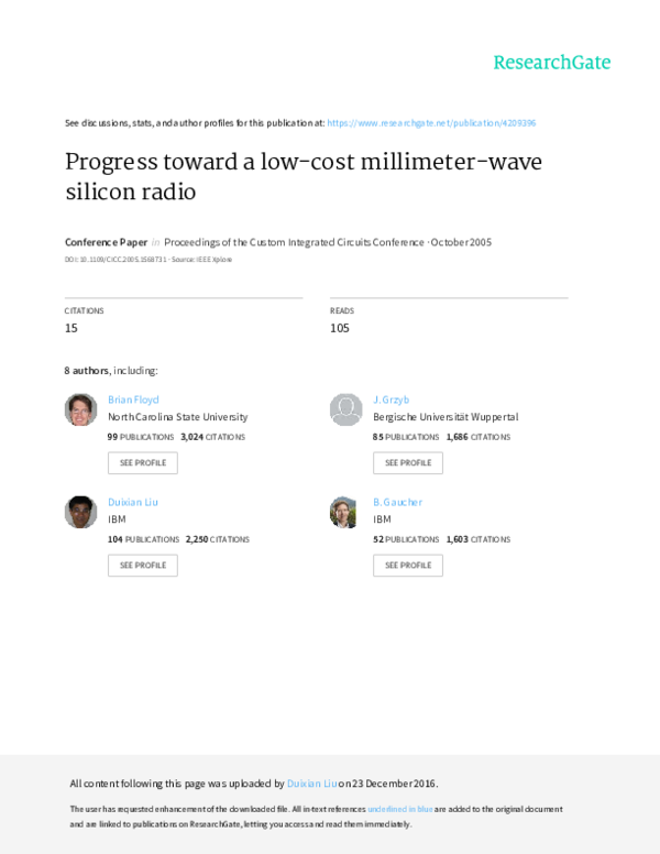 (PDF) Progress toward a low-cost millimeter-wave silicon radio