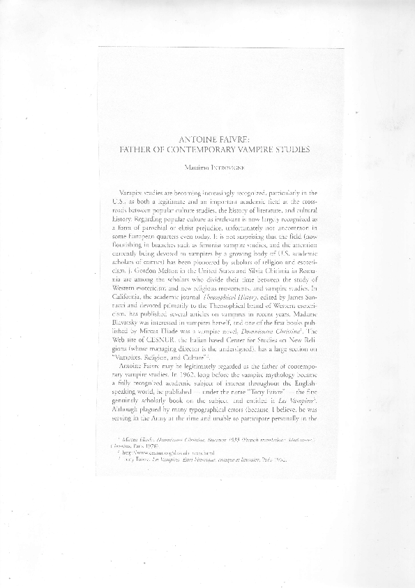 (PDF) Antoine Faivre: Father of Contemporary Vampire Studies