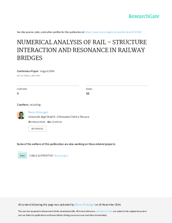 Pdf Numerical Analysis Of Rail Structure Interaction And Resonance In Railway Bridges