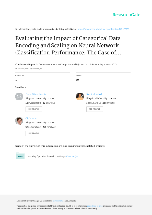 (PDF) Evaluating the Impact of Categorical Data Encoding and Scaling on ...