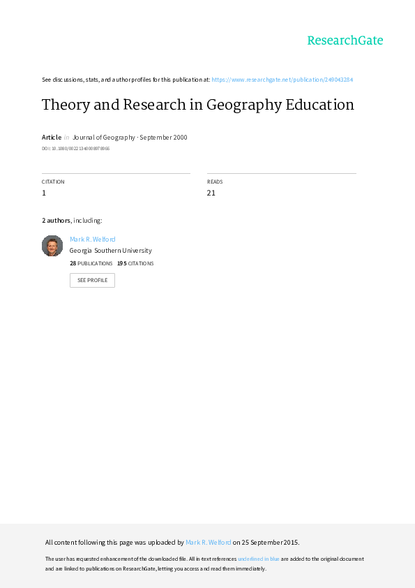 (PDF) Theory and research in geography education