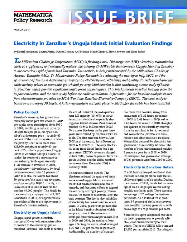 (PDF) Electricity in Zanzibar's Unguja Island: Initial Evaluation ...