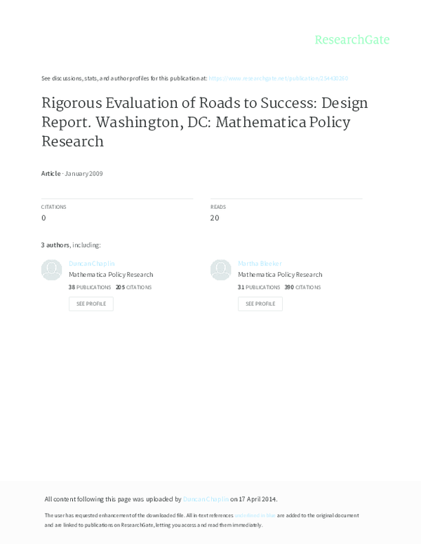(PDF) Rigorous Evaluation of Roads to Success: Design Report ...