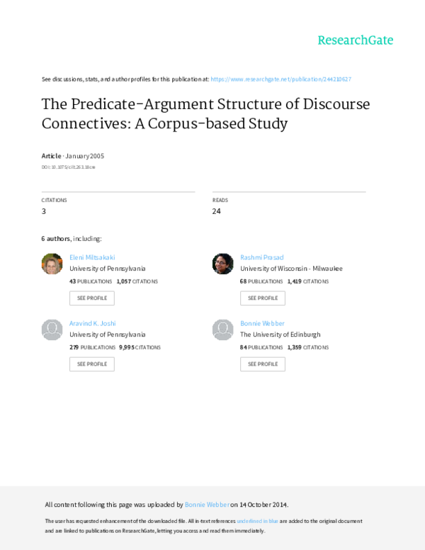 (PDF) The Predicate-Argument Structure of Discourse Connectives