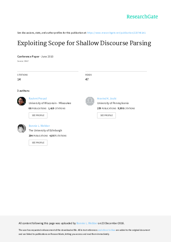 Pdf Exploiting Scope For Shallow Discourse Parsing