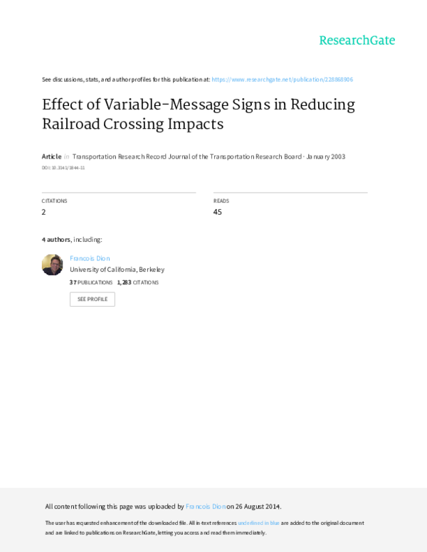 (PDF) Effect of Variable-Message Signs in Reducing Railroad Crossing ...