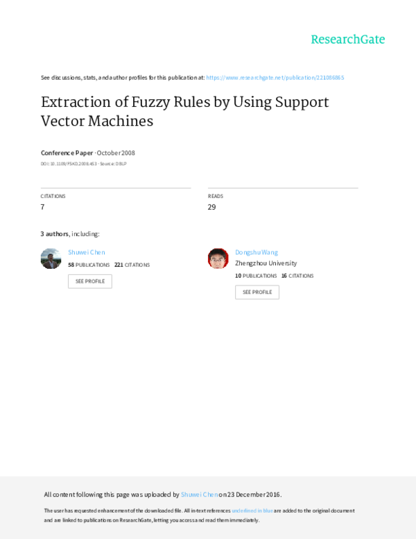 (PDF) Extraction of Fuzzy Rules by Using Support Vector Machines