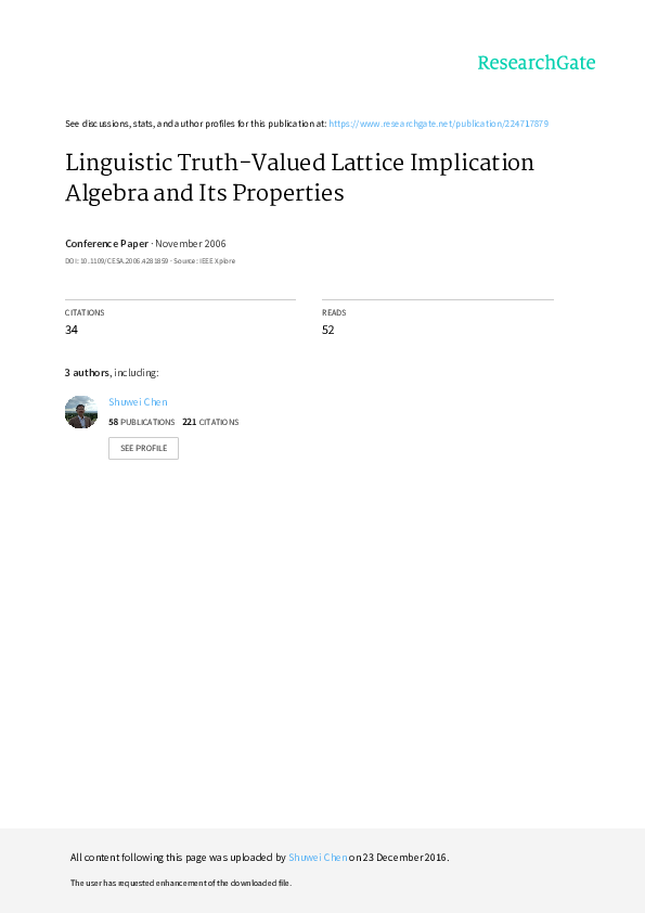 (PDF) Linguistic truth-valued lattice implication algebra and its properties