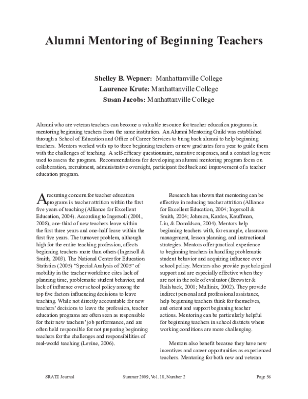 (PDF) Alumni Mentoring of Beginning Teachers