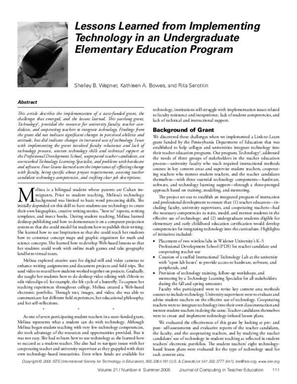 (PDF) Lessons Learned from Implementing Technology in an Undergraduate ...