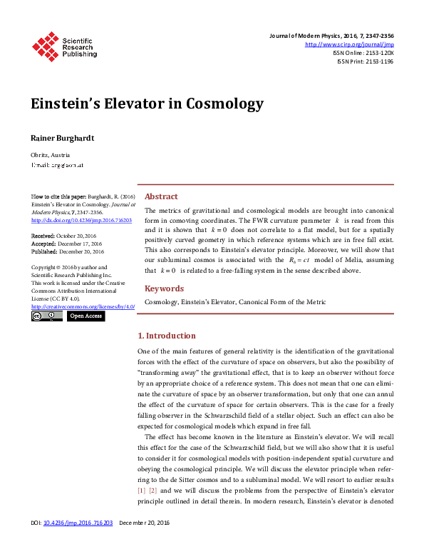 (PDF) Einstein's Elevator in Cosmology