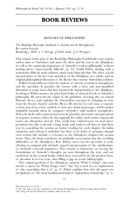 Pdf The Routledge Philosophy Guidebook To Aristotle And The