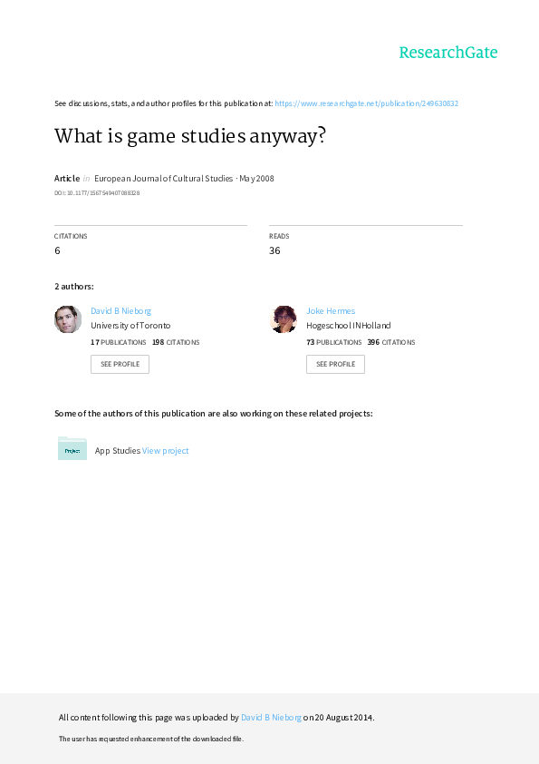 (PDF) What is Game Studies Anyway?