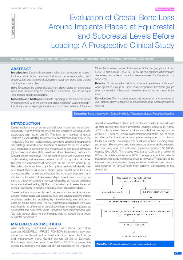 (PDF) Evaluation of Crestal Bone Loss Around Implants Placed at ...