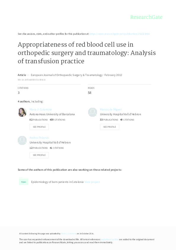 (PDF) Appropriateness of red blood cell use in orthopedic surgery and ...