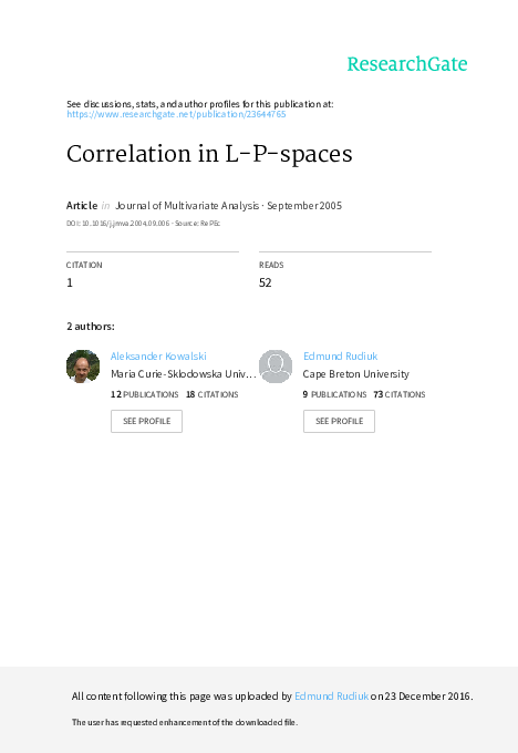 (PDF) Correlation in Lp-spaces