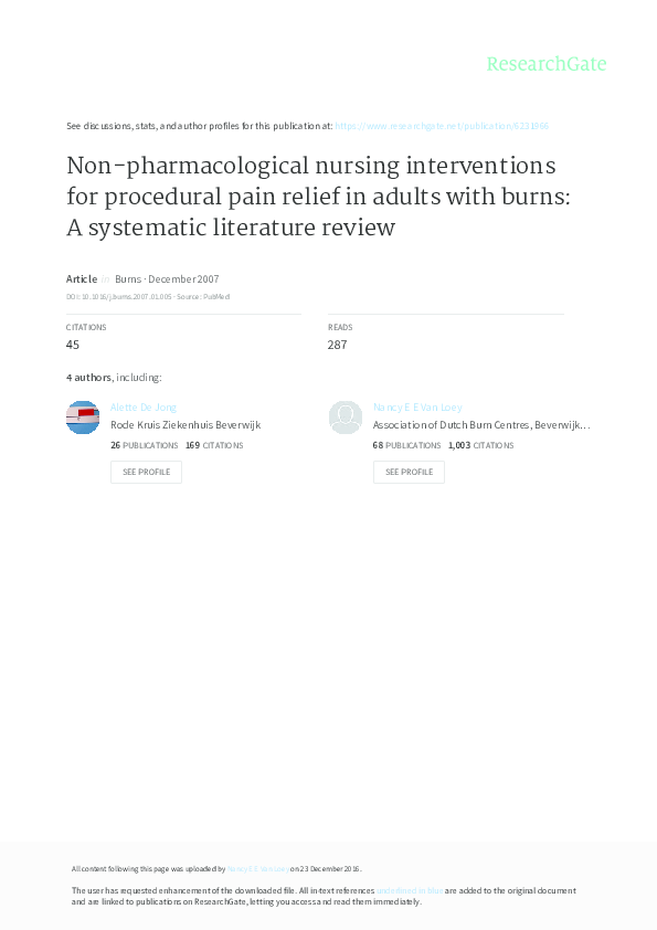 (PDF) Non-pharmacological nursing interventions for procedural pain relief in adults with burns ...