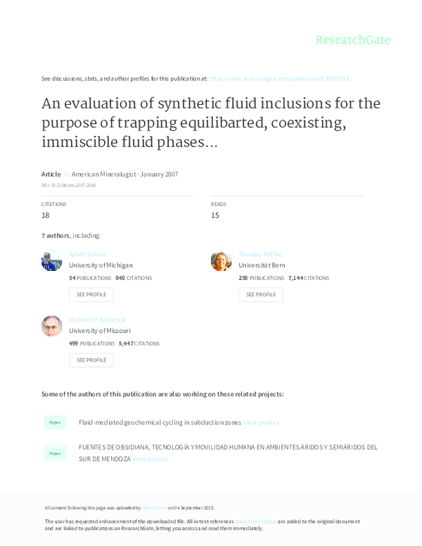 (PDF) Synthetic Fluid Inclusions XIV: Coexisting Silicate Melt and ...