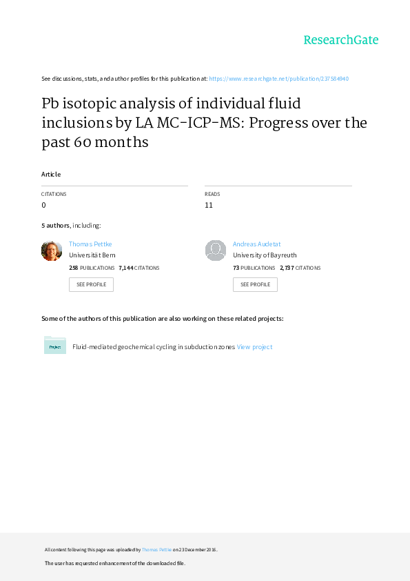 (PDF) Advances in Pb Isotopic Analysis via LA-MC-ICP-MS