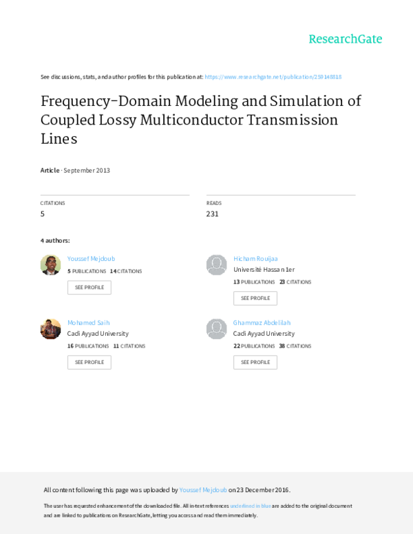(PDF) Frequency-Domain Modeling and Simulation of Coupled Lossy Multiconductor Transmission Lines