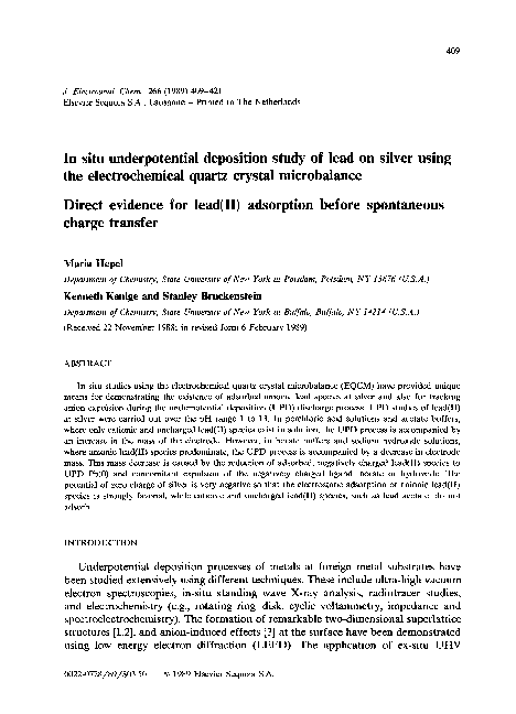 (PDF) In situ underpotential deposition study of lead on silver using ...