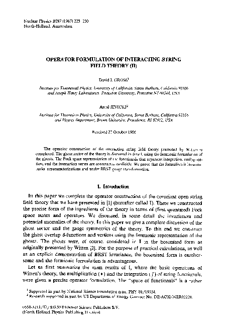 Pdf Operator Formulation Of Interacting String Field Theory Ii A Jevicki