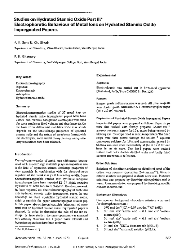 (PDF) Studies on hydrated stannic oxide part III electrophoretic ...