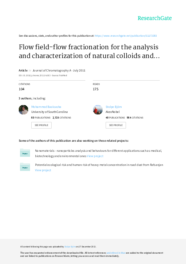 (PDF) Flow field-flow fractionation for the analysis and ...