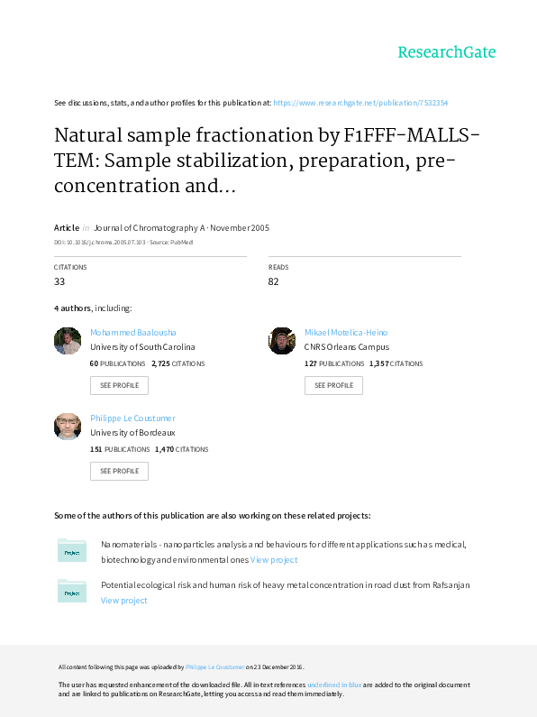 (PDF) Natural sample fractionation by FlFFF-MALLS-TEM: Sample ...