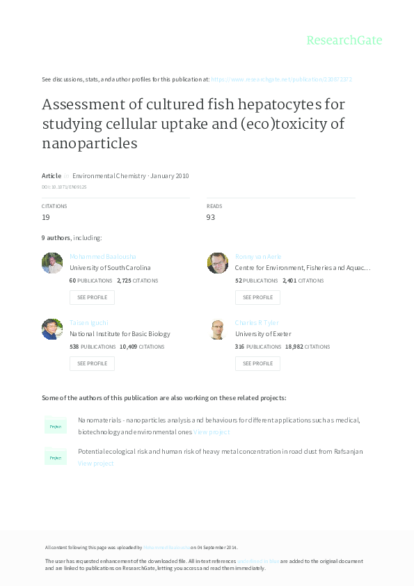 (PDF) Assessment of cultured fish hepatocytes for studying cellular ...