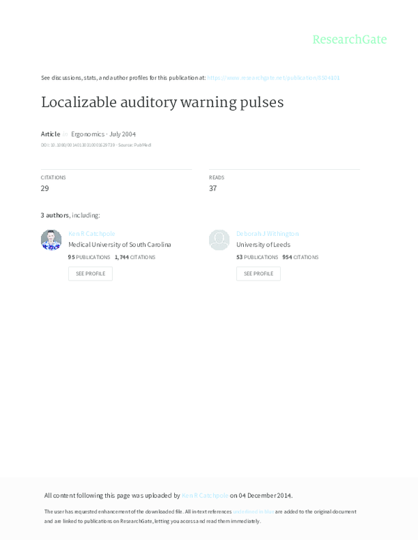 (PDF) Localizable auditory warning pulses