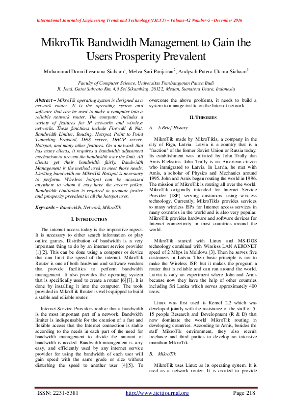 (PDF) MikroTik Bandwidth Management to Gain the Users Prosperity Prevalent
