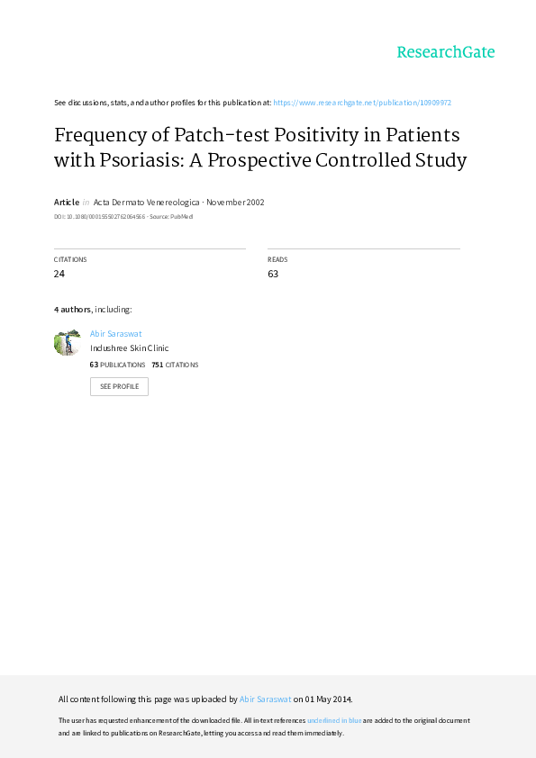 (PDF) Frequency of Patch-test Positivity in Patients with Psoriasis: A ...