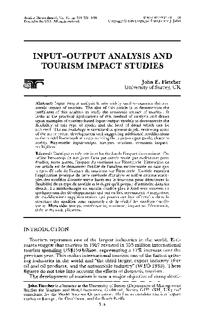 (PDF) Input-output analysis and tourism impact studies