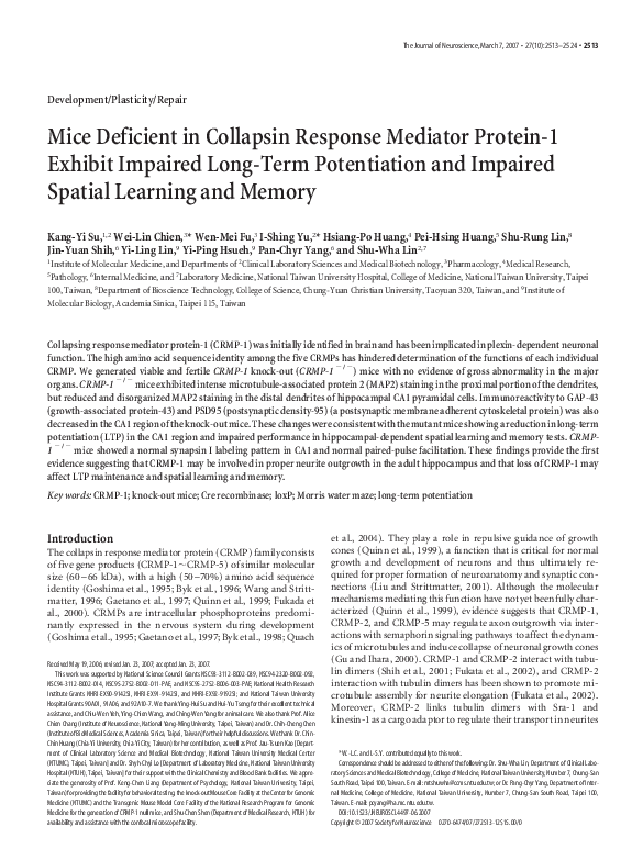 (PDF) Mice Deficient in Collapsin Response Mediator Protein-1 Exhibit ...