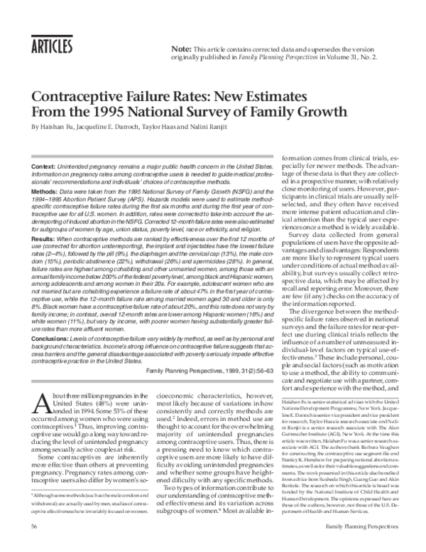 (PDF) Contraceptive failure rates: new estimates from the 1995 National ...
