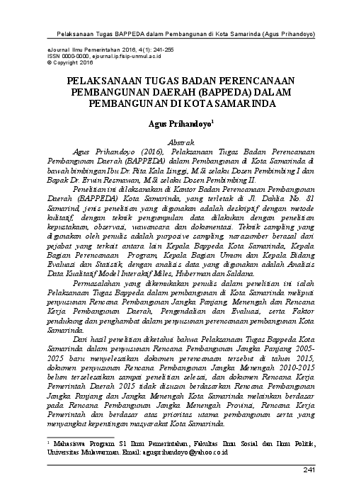 (DOC) PELAKSANAAN TUGAS BADAN PERENCANAAN PEMBANGUNAN DAERAH (BAPPEDA ...