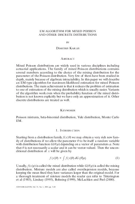 (PDF) EM algorithm for mixed Poisson and other discrete distributions