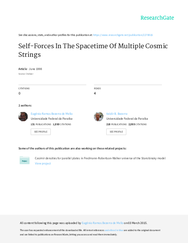 (PDF) Self-forces in the spacetime of multiple cosmic strings