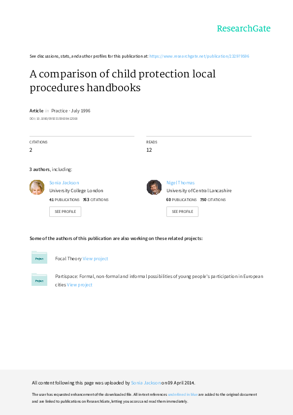 (PDF) A comparison of child protection local procedures handbooks