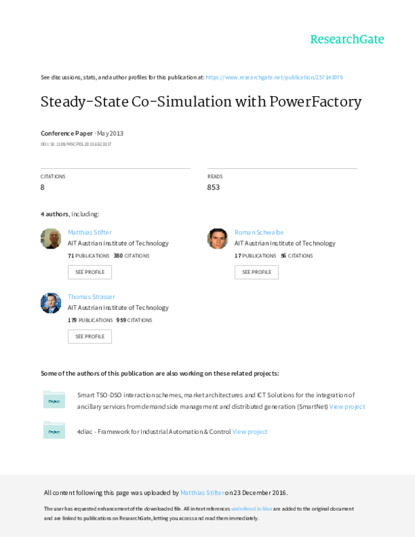 (PDF) Steady-state co-simulation with PowerFactory