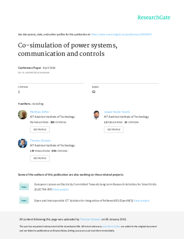 (PDF) Co-simulation of power systems, communication and controls