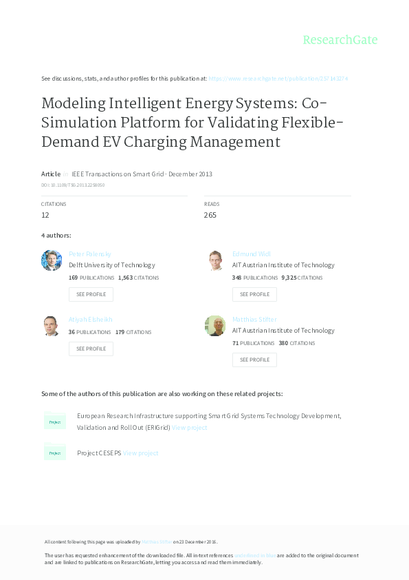 Pdf Modeling Intelligent Energy Systems Co Simulation Platform For Validating Flexible Demand
