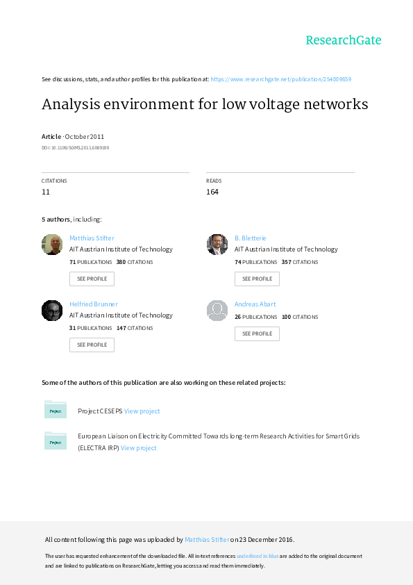 (PDF) Analysis environment for low voltage networks