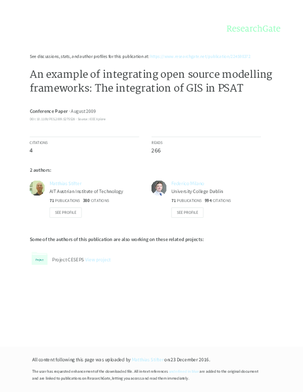 Pdf An Example Of Integrating Open Source Modelling Frameworks The Integration Of Gis In Psat