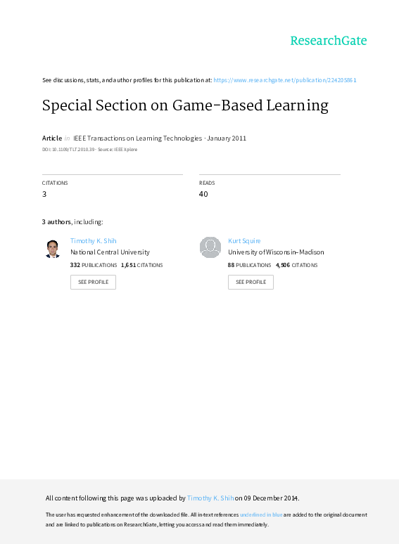 Pdf Guest Editorial Special Section On Game Based Learning