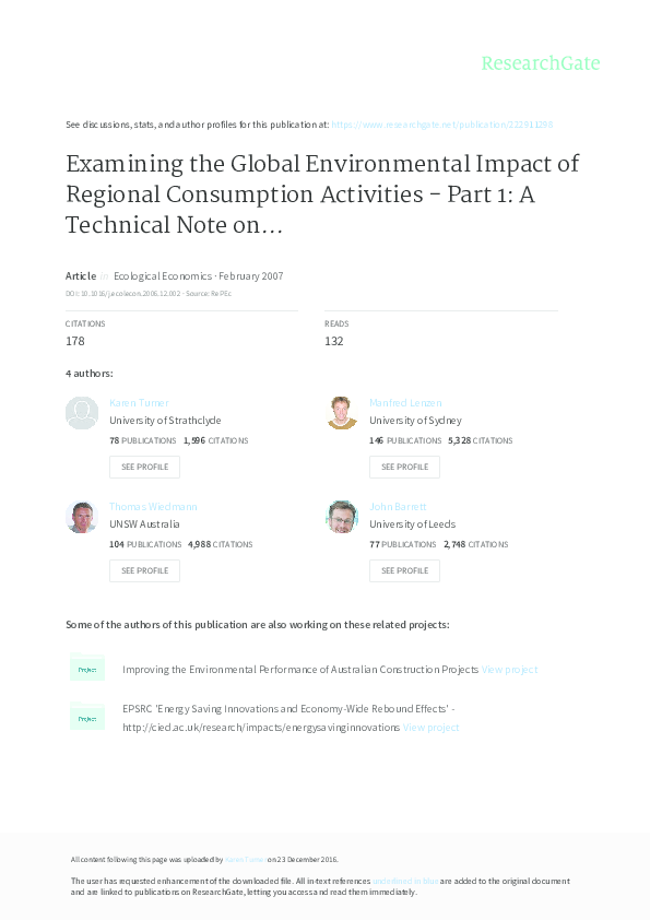 (PDF) Examining the global environmental impact of regional consumption ...