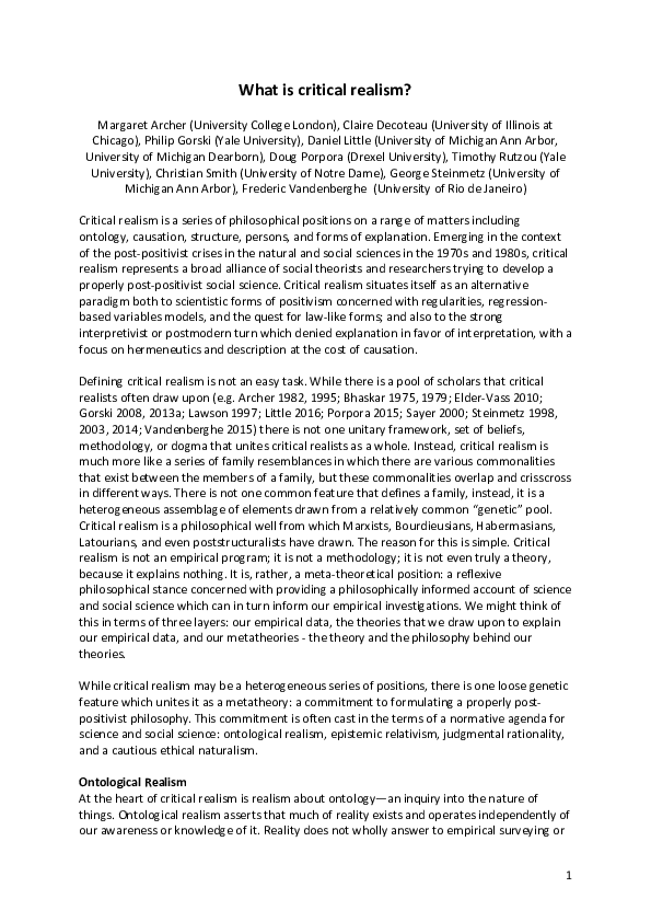 (PDF) What is critical realism