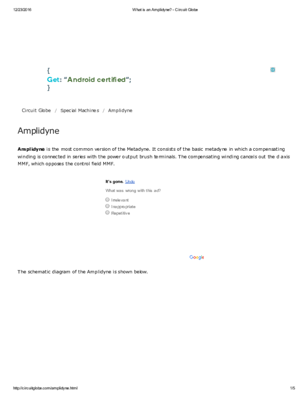 (PDF) What is an Amplidyne Circuit Globe