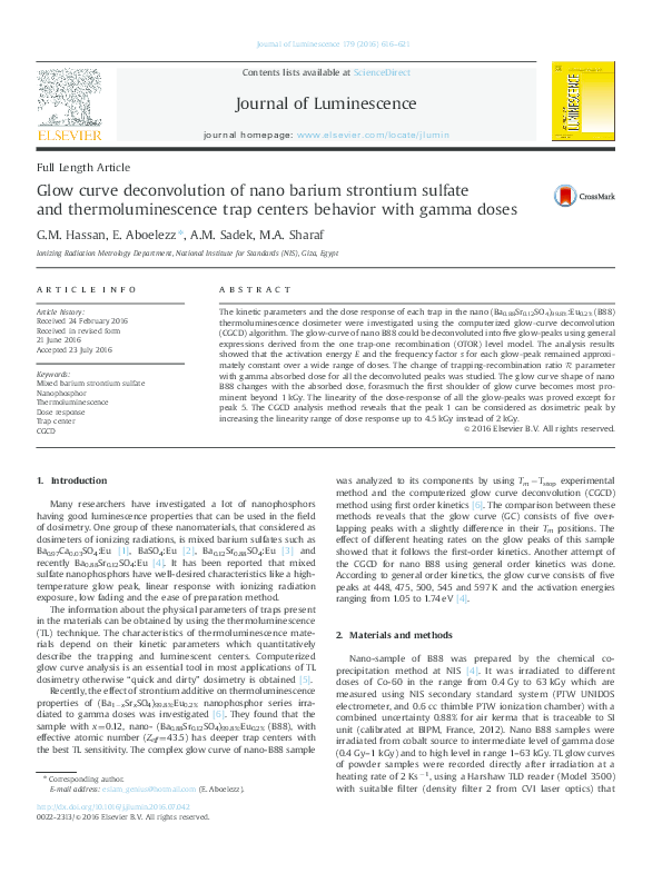 (PDF) Glow curve deconvolution of nano barium strontium sulfate and ...